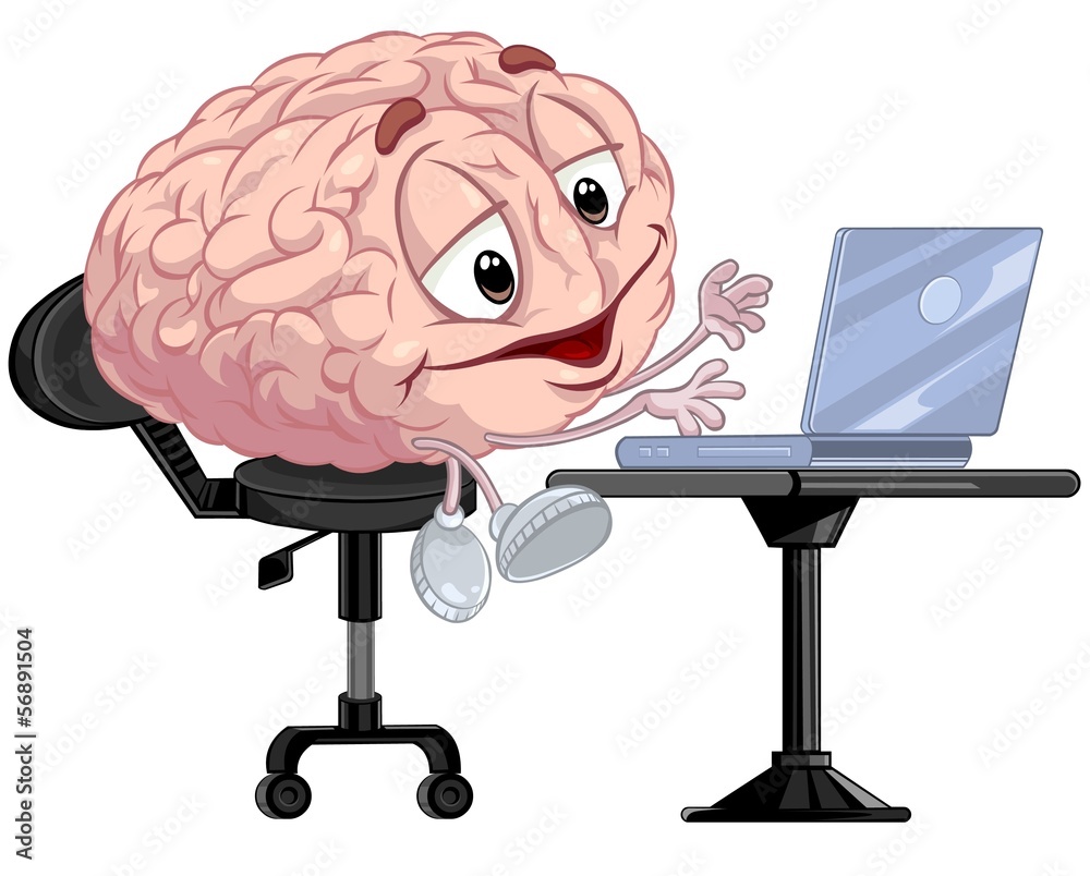 Cartoon Brain using laptop Stock Illustration | Adobe Stock
