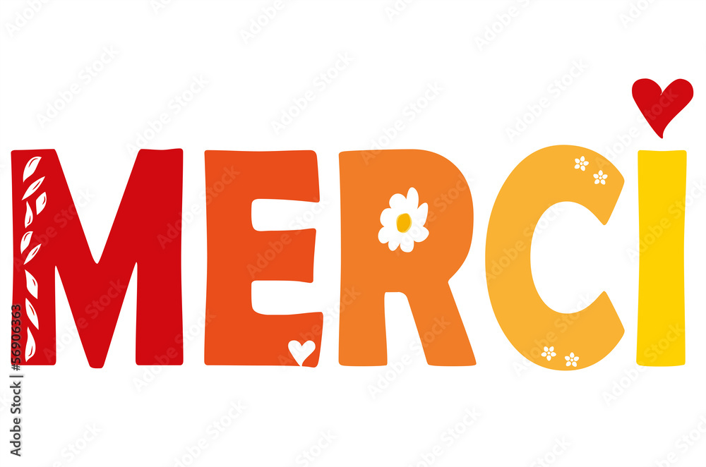 Merci - Danke in rot orange gelb - Vektor Stock-Vektorgrafik | Adobe Stock