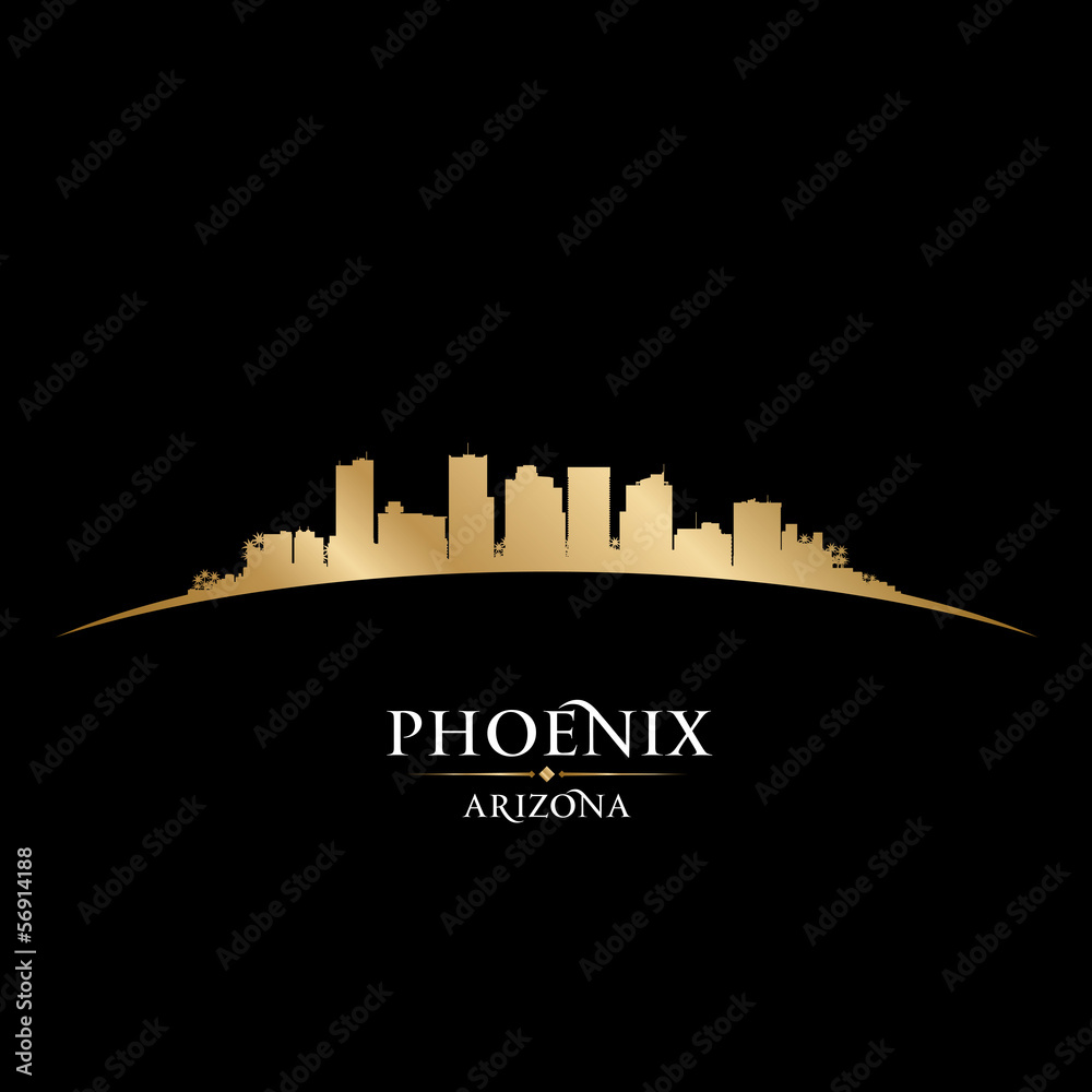 Phoenix Arizona city skyline silhouette black background Stock Vector ...