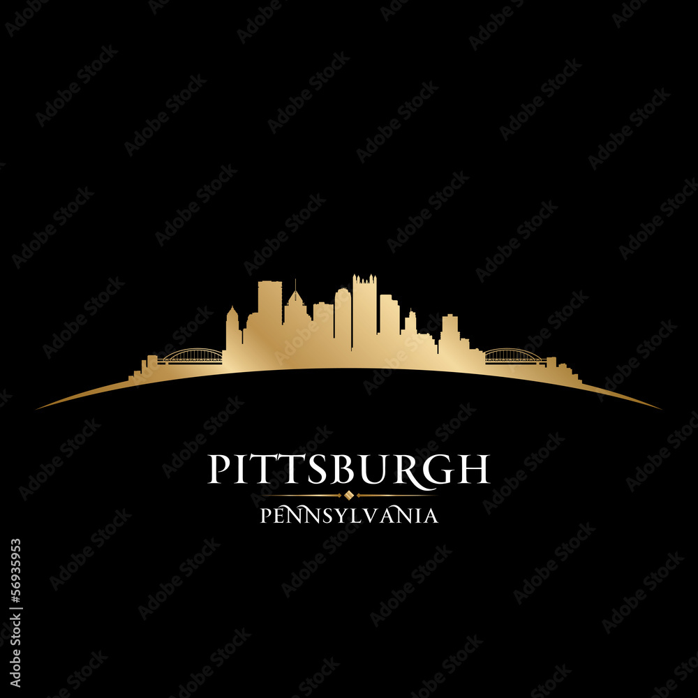 Pittsburgh Pennsylvania city skyline silhouette black background Stock ...