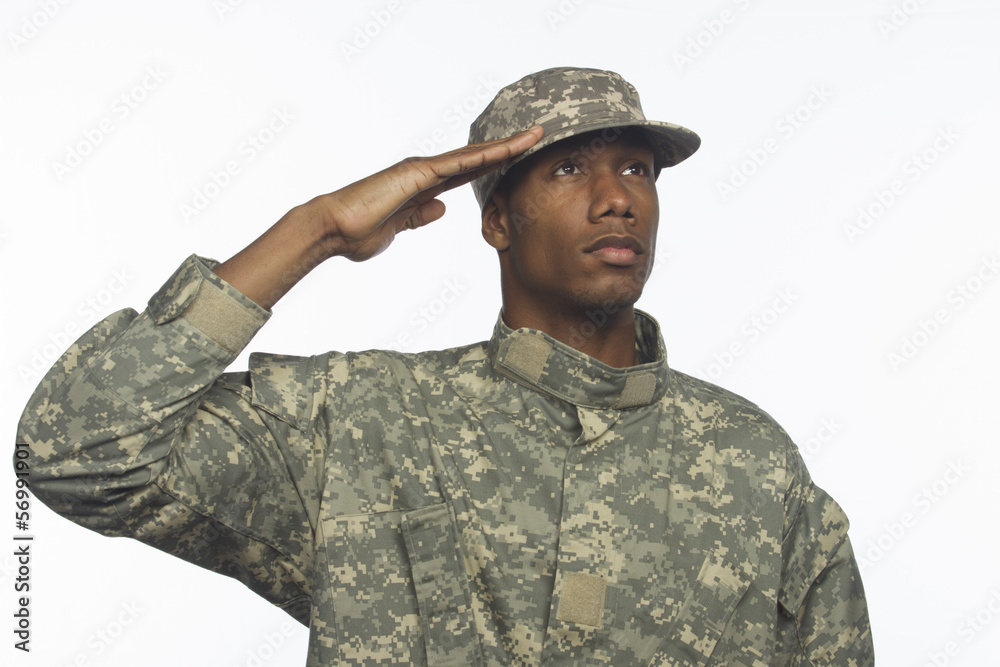 Young black military man saluting, horizontal Stock Photo | Adobe Stock