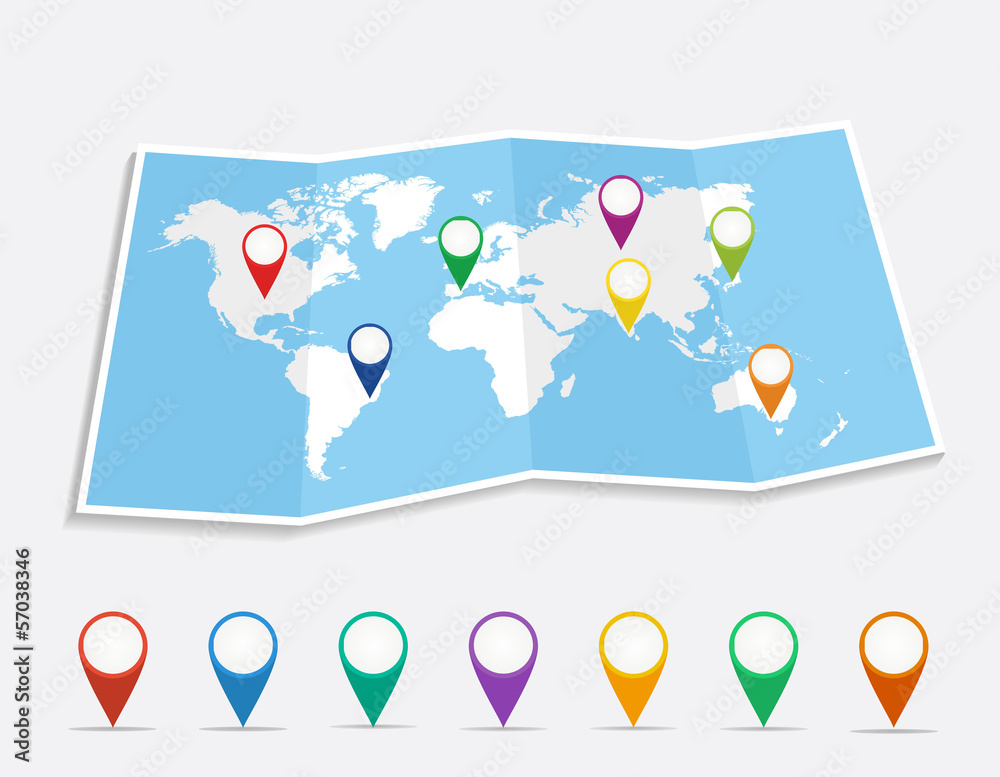 World map with geo position pins EPS10 vector file. Stock Vector ...