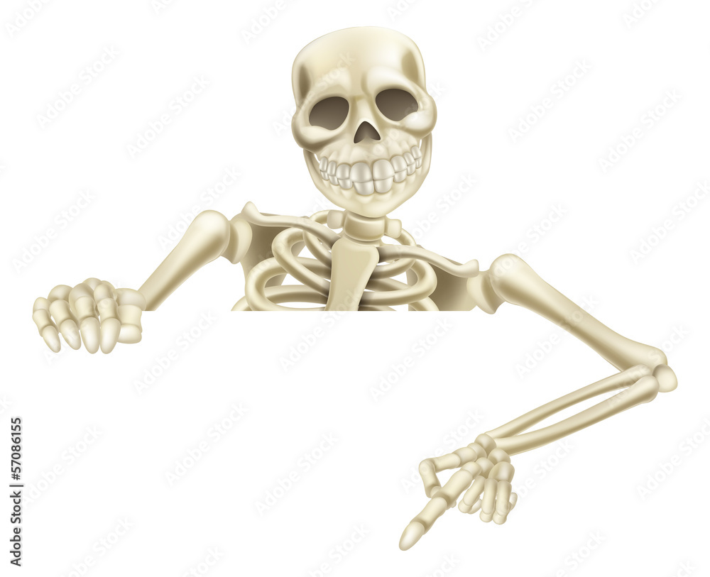 Halloween Skeleton Pointing Down Stock-Vektorgrafik | Adobe Stock