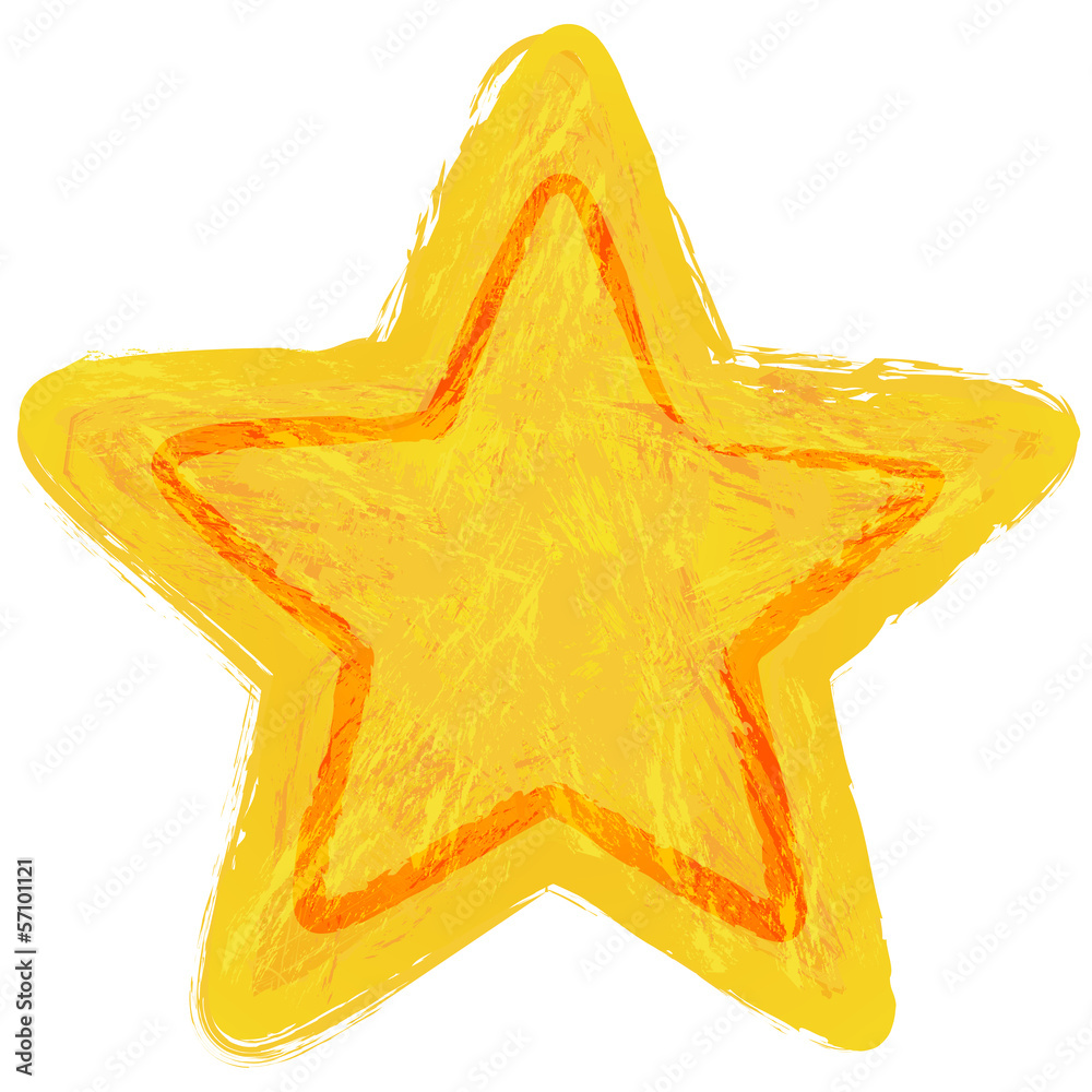 Gelber Stern, locker gemalt mit Textur und roter Schmucklinie Stock ...