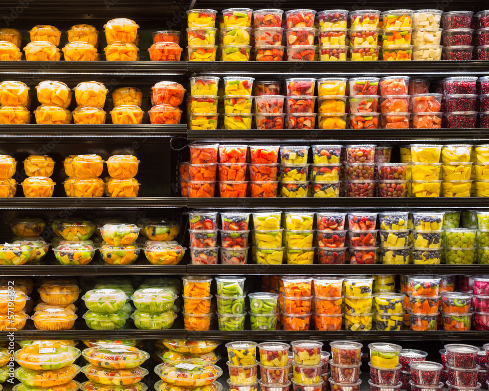 Display of Fruit in Clear Plastic Containers Stock-Foto | Adobe Stock