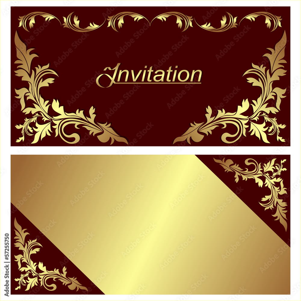 Invitation card - design with golden Borders. Stock Vector | Adobe Stock