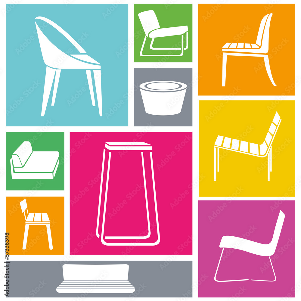 chair icon set, interior design Stock Vector | Adobe Stock