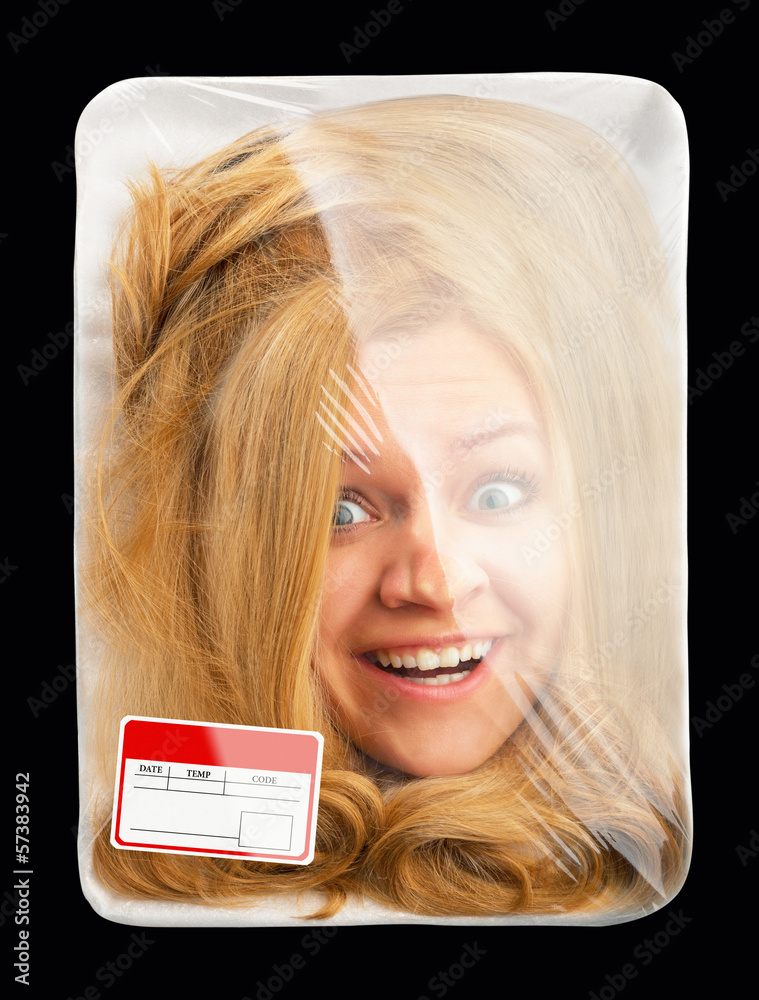 Head in food tray Stock Photo | Adobe Stock