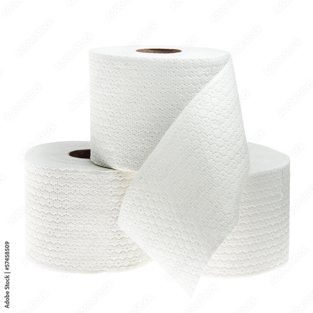 Three rolls of white perforated toilet paper isolated on white Stock ...