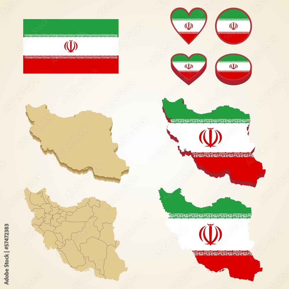 Iran Map, Vector 3D pack of Iran and flag Stock Vector | Adobe Stock
