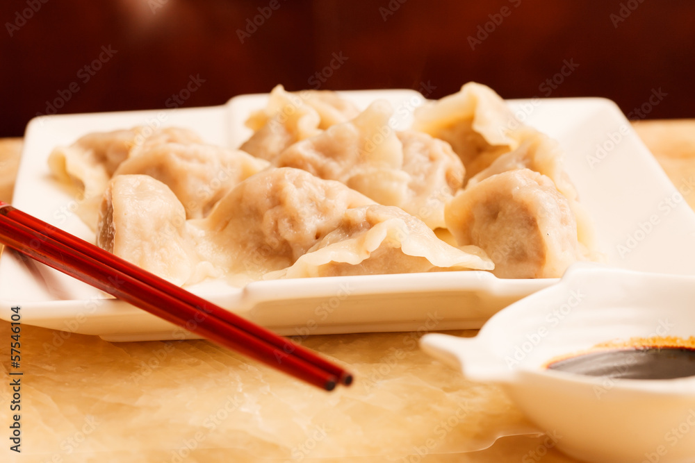 Jiaozi - Chinese dumplings filled with pork and spring onions. Stock ...