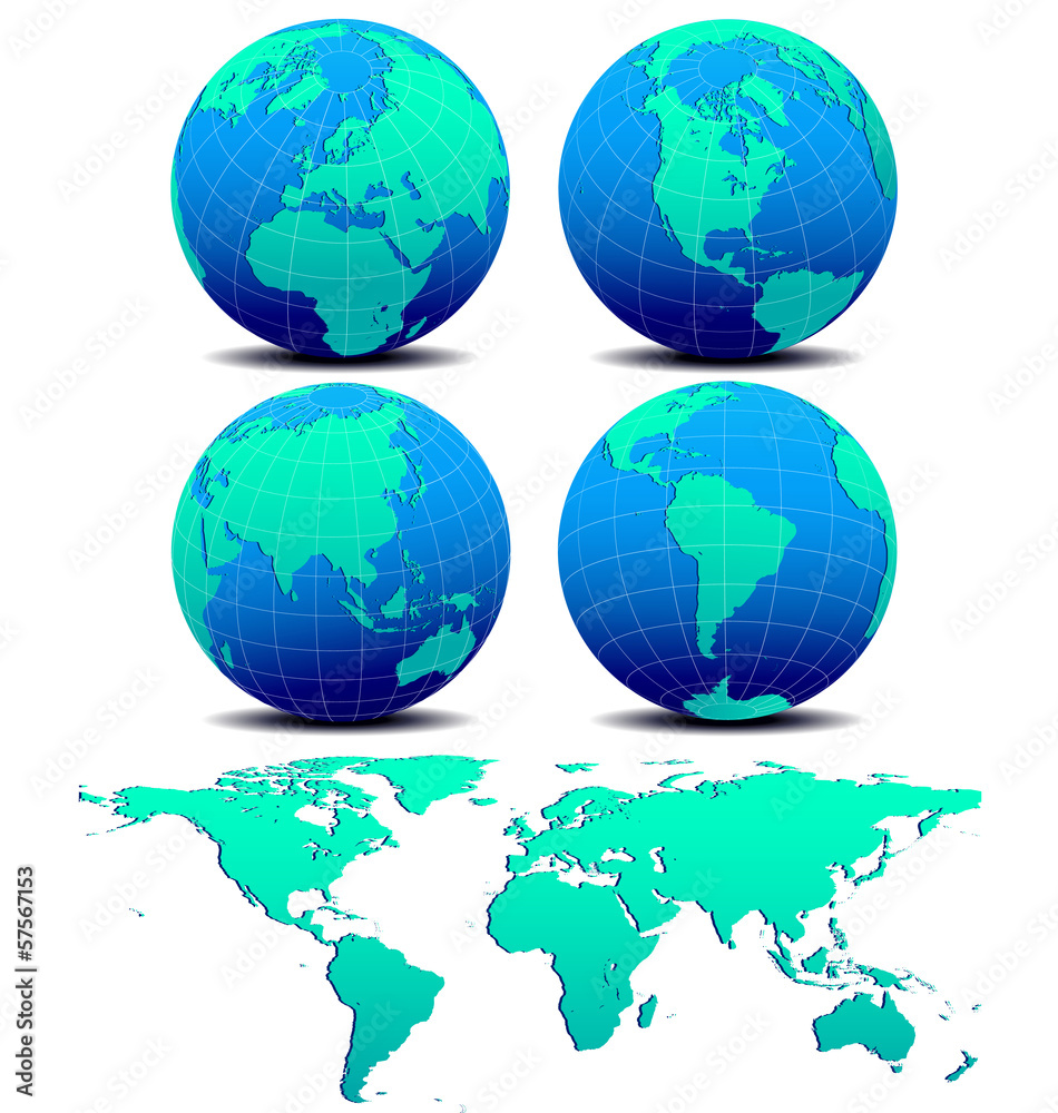 Four Global World and World Map - SET TWO - Vector Maps Icon of Stock ...