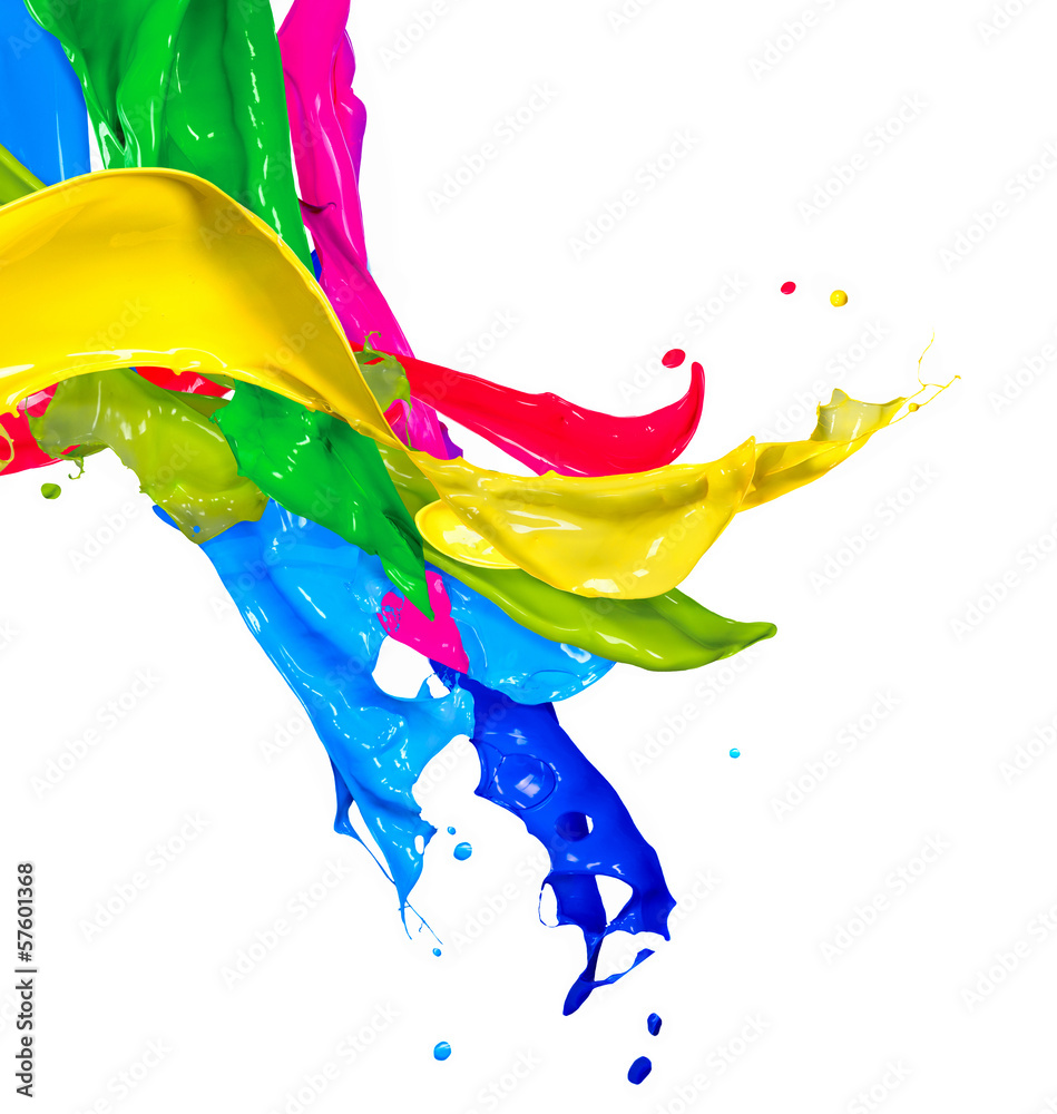Colorful Paint Splash Isolated on White. Abstract Splashing Stock Photo ...