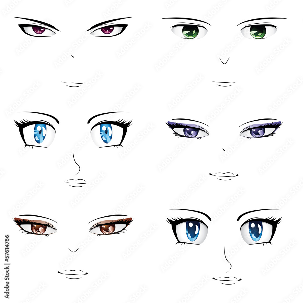 Anime faces Stock Vector | Adobe Stock