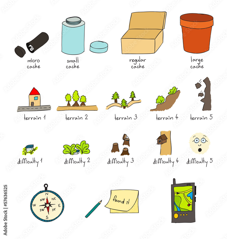 Geocaching doodle drawing Stock Vector | Adobe Stock