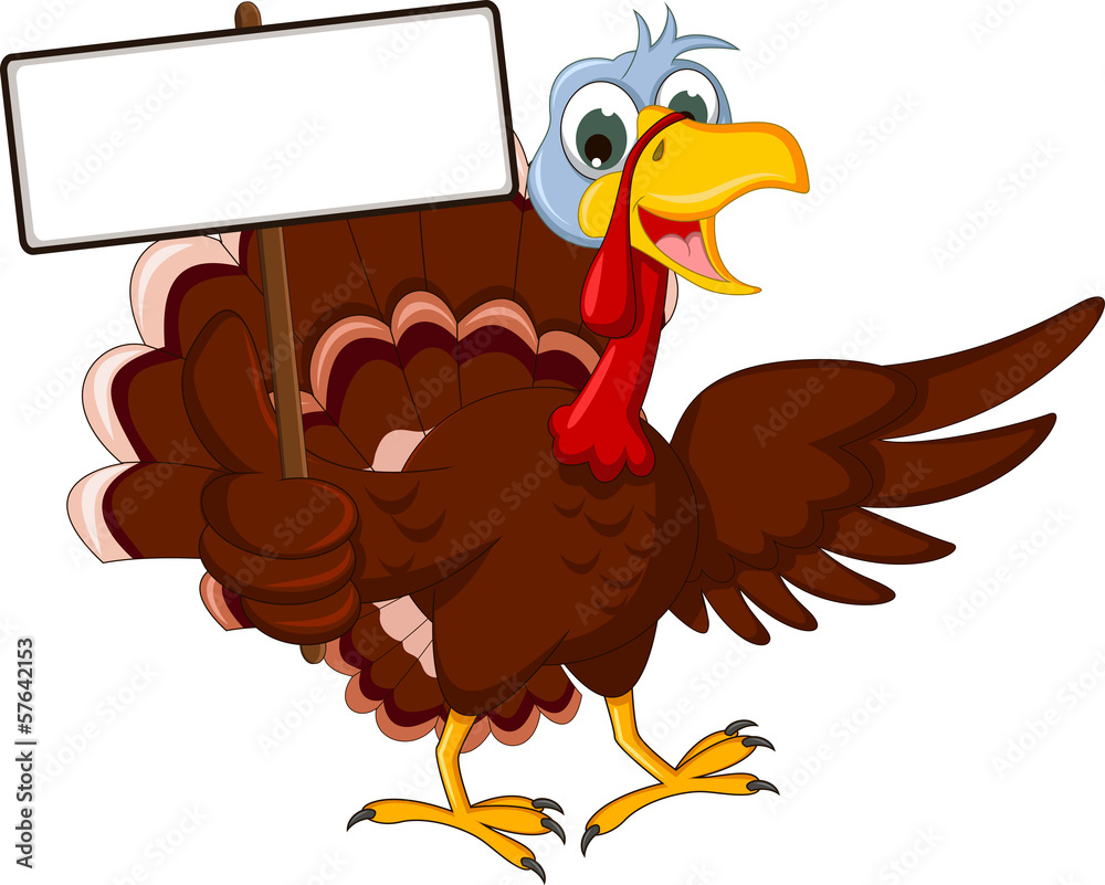 Funny Turkey Cartoon Posing with blank sign Stock Vector | Adobe Stock