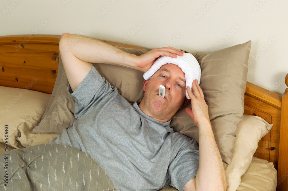 Sick Mature Man with Fever Stock Photo | Adobe Stock
