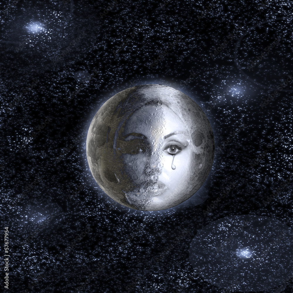 moon turns into a face of the beautiful woman in the night sky. Stock ...