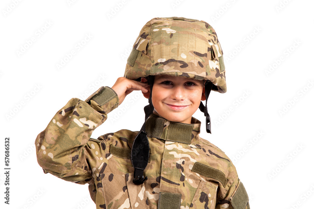 Saluting soldier. Young boy Stock Photo | Adobe Stock
