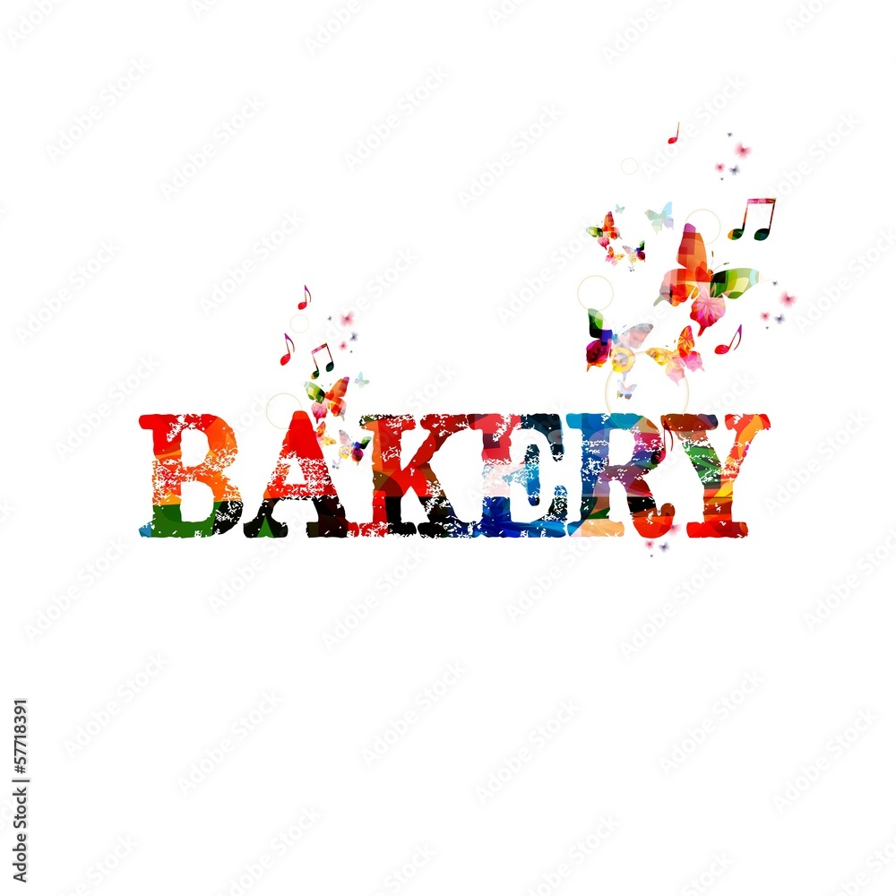 Colorful vector bakery word background with butterflies Stock Vector ...