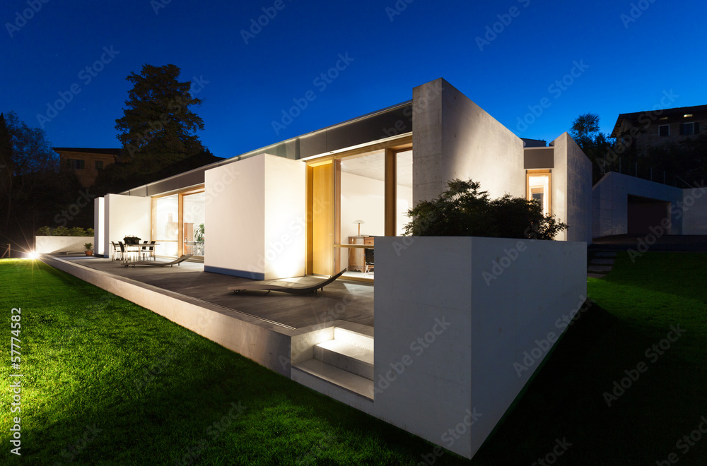 beautiful modern house in the night Stock Photo | Adobe Stock
