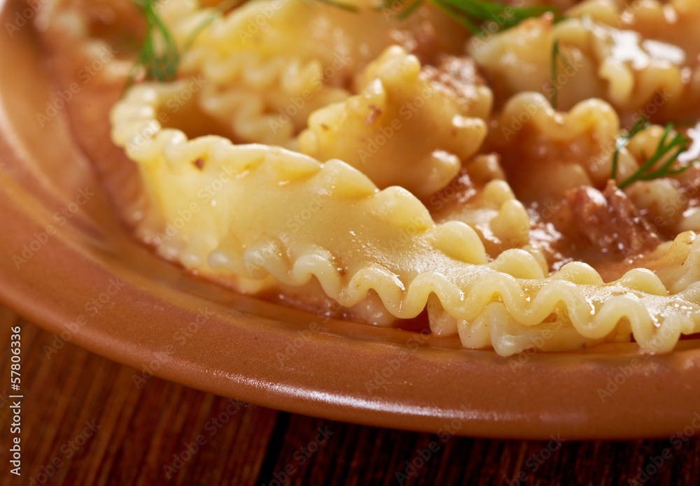 pasta mafalde with beef Stock Photo | Adobe Stock