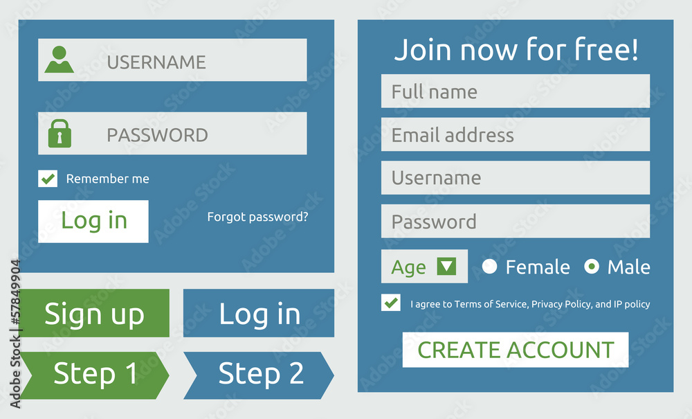 log in and sign up user interface Stock Vector | Adobe Stock
