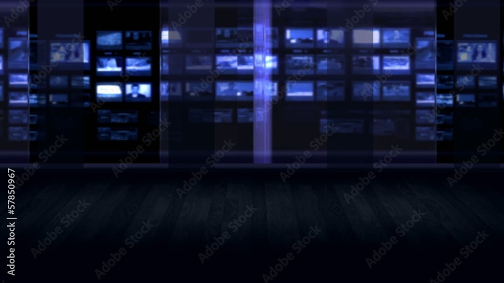 Virtual studio tv loop window alpha room green screen monitors Stock ...