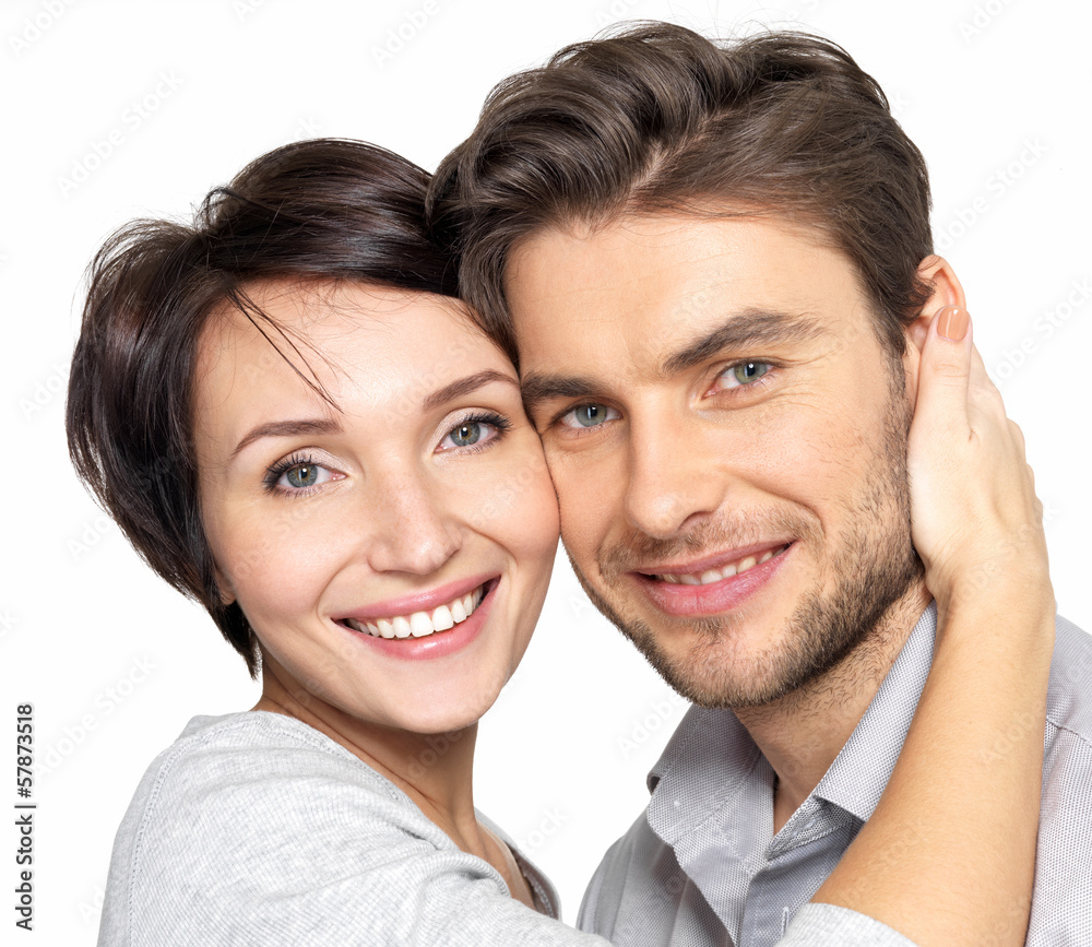 Closeup Portrait Of Beautiful Happy Couple Isolated Stock Foto