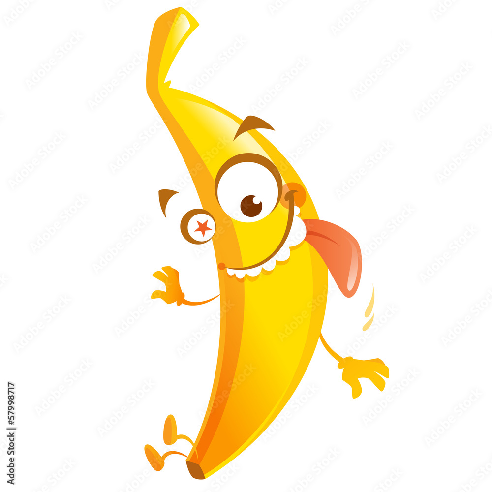 Crazy cartoon yellow banana fruit character go bananas Stock Vector ...