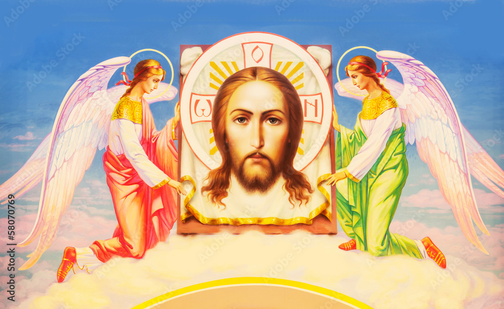 Jesus Christ between two angels Stock Photo | Adobe Stock