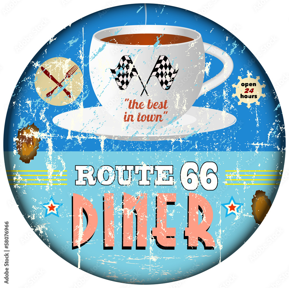 Route 66 vintage diner sign, retro style, vector eps Stock Vector ...