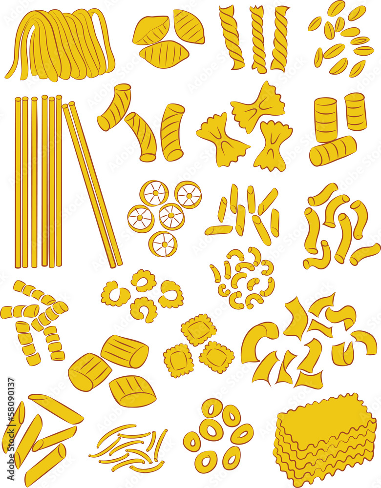 vector illustration of different types of pasta Stock Vector | Adobe Stock