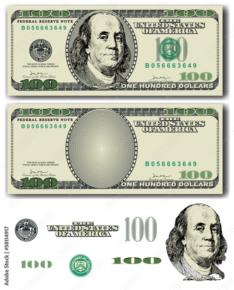100 Dollar bill with easy removable elements Stock Vector | Adobe Stock