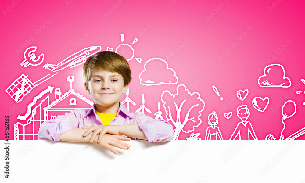 Cute boy with banner Stock Photo | Adobe Stock