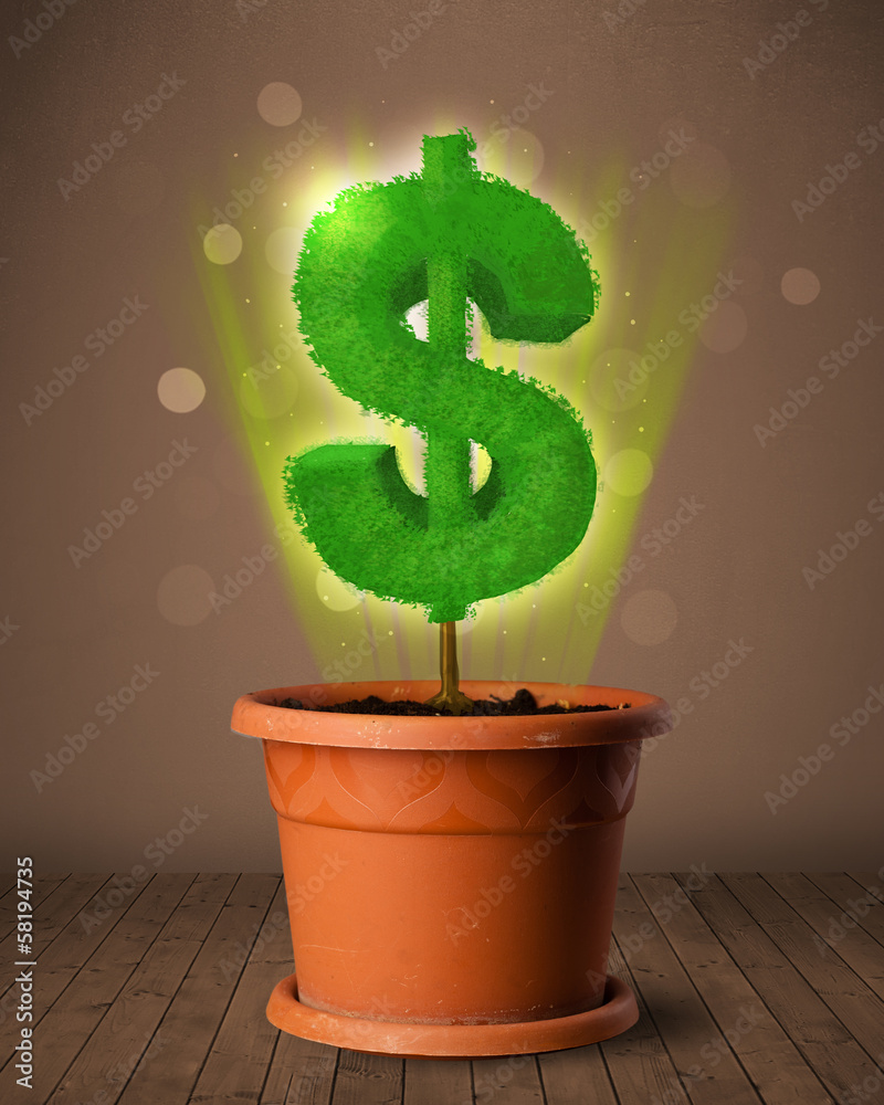 Dollar sign tree coming out of flowerpot Stock Photo | Adobe Stock