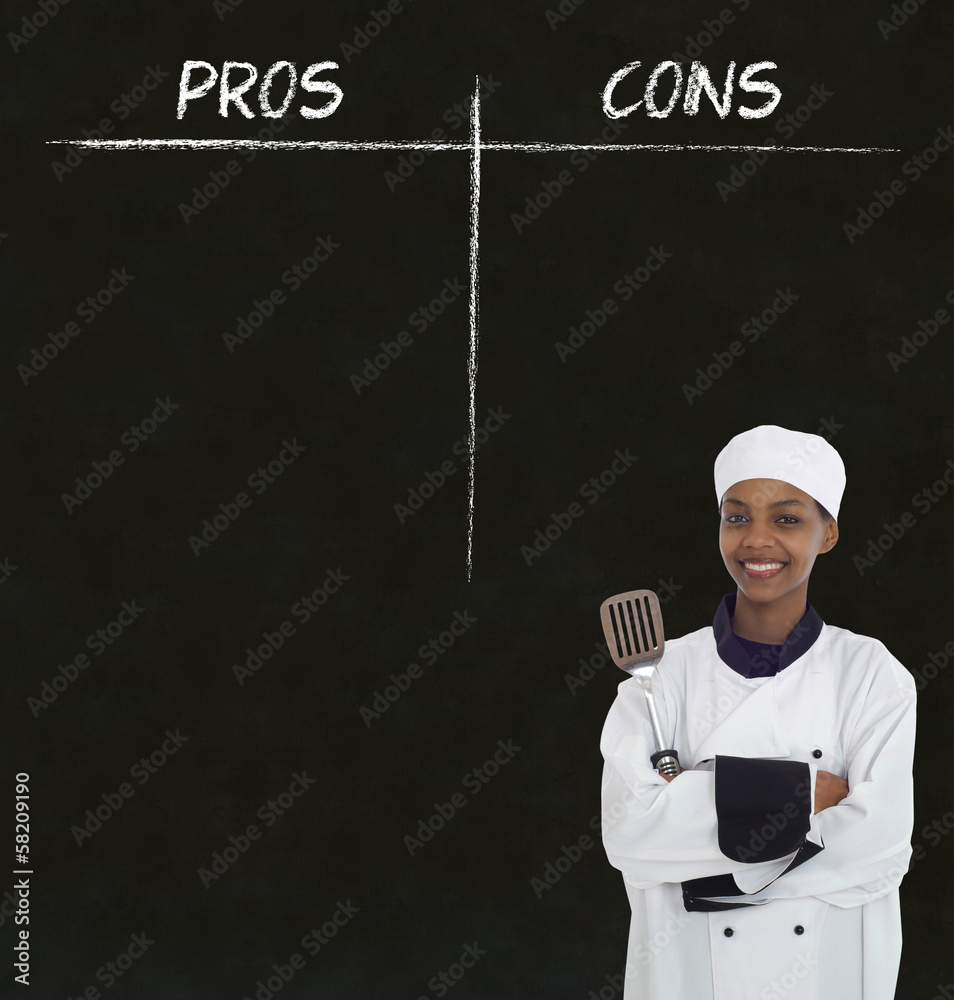 chef with chalk pros and cons on blackboard background Stock Photo ...