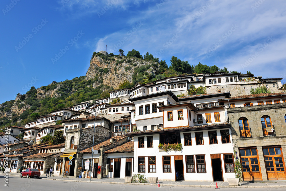 Ottoman houses in the Mangalemi district of Berat Stock Photo | Adobe Stock