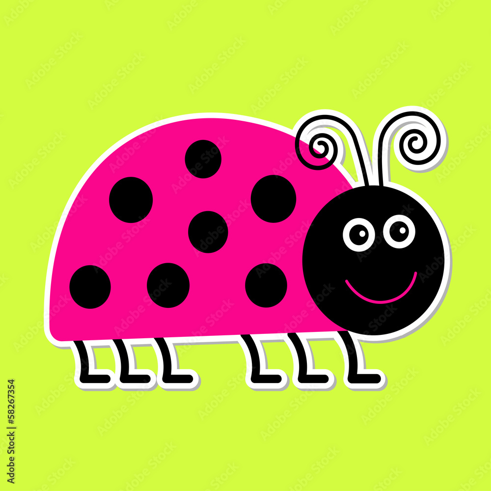 Cute cartoon pink lady bug. Isolated. Stock Vector | Adobe Stock