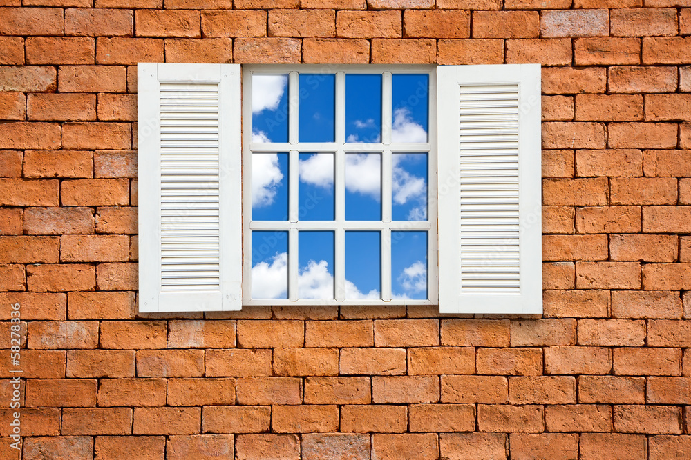 brick wall with window sky view Stock Photo | Adobe Stock