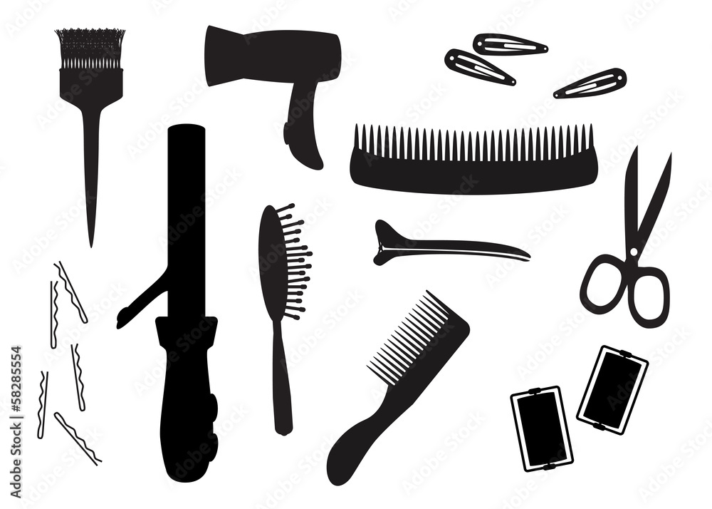 Black hair salon equipment symbols set Stock Vector | Adobe Stock