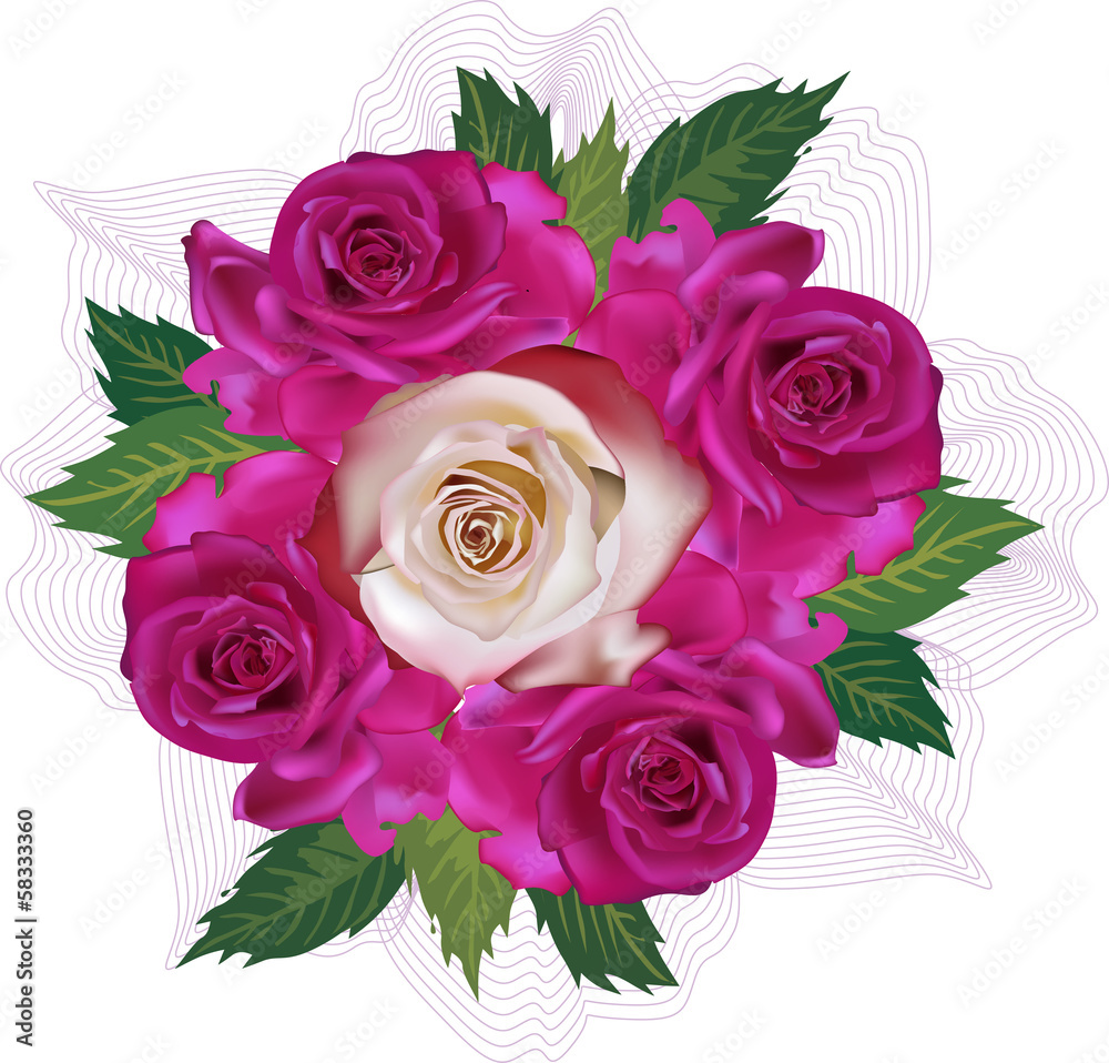 bunch of five pink roses isolated on white Stock Vector | Adobe Stock