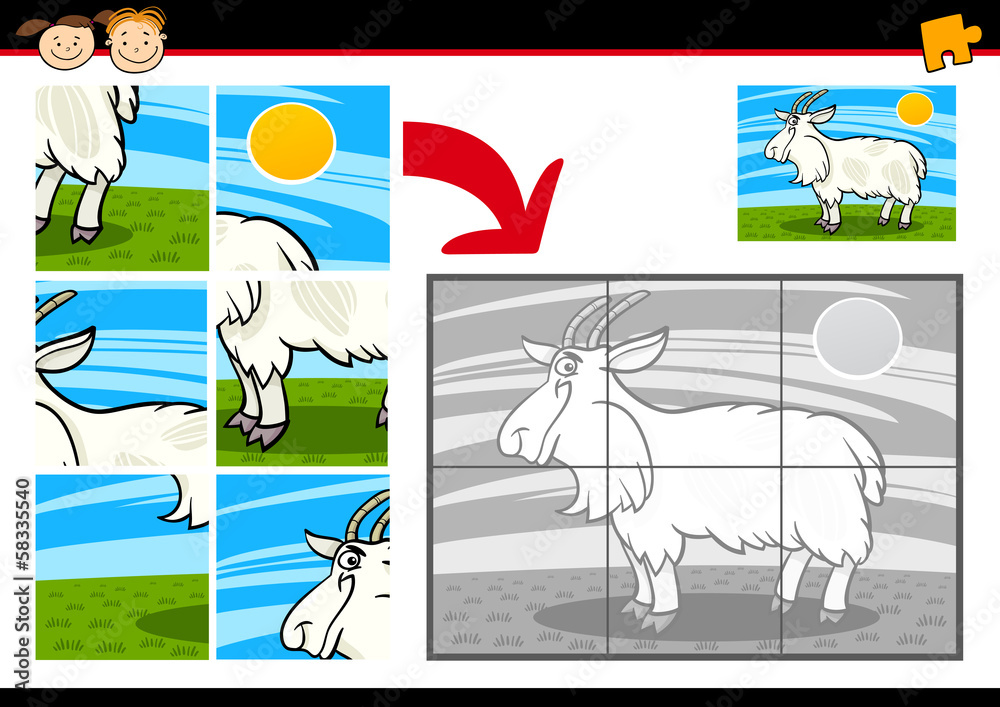 cartoon goat jigsaw puzzle game Stock Vector | Adobe Stock