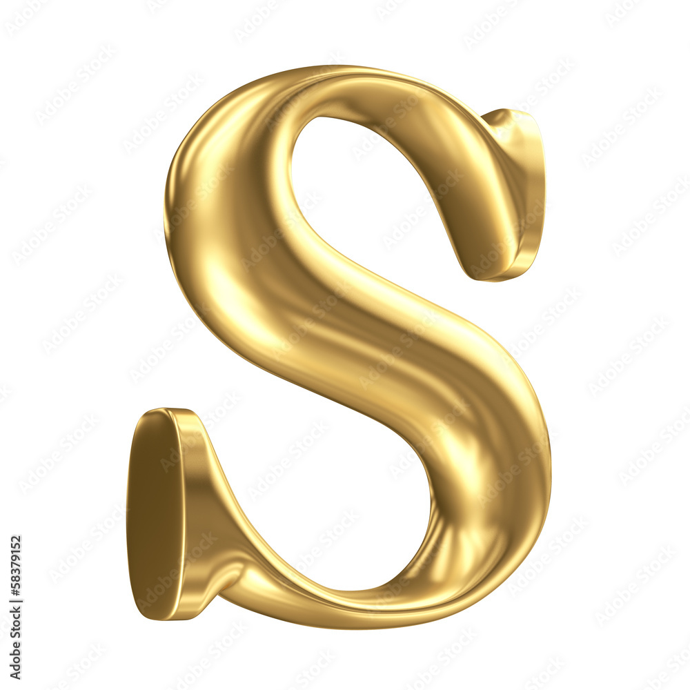 Golden matt letter S in perspective, jewellery font collection Stock ...