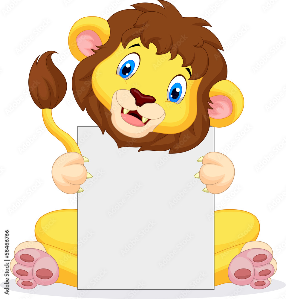 Lion cartoon holding blank sign Stock Vector | Adobe Stock