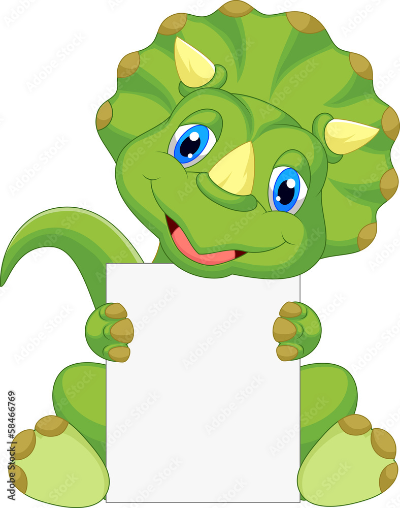 Cute dinosaur cartoon holding blank sign Stock Vector | Adobe Stock