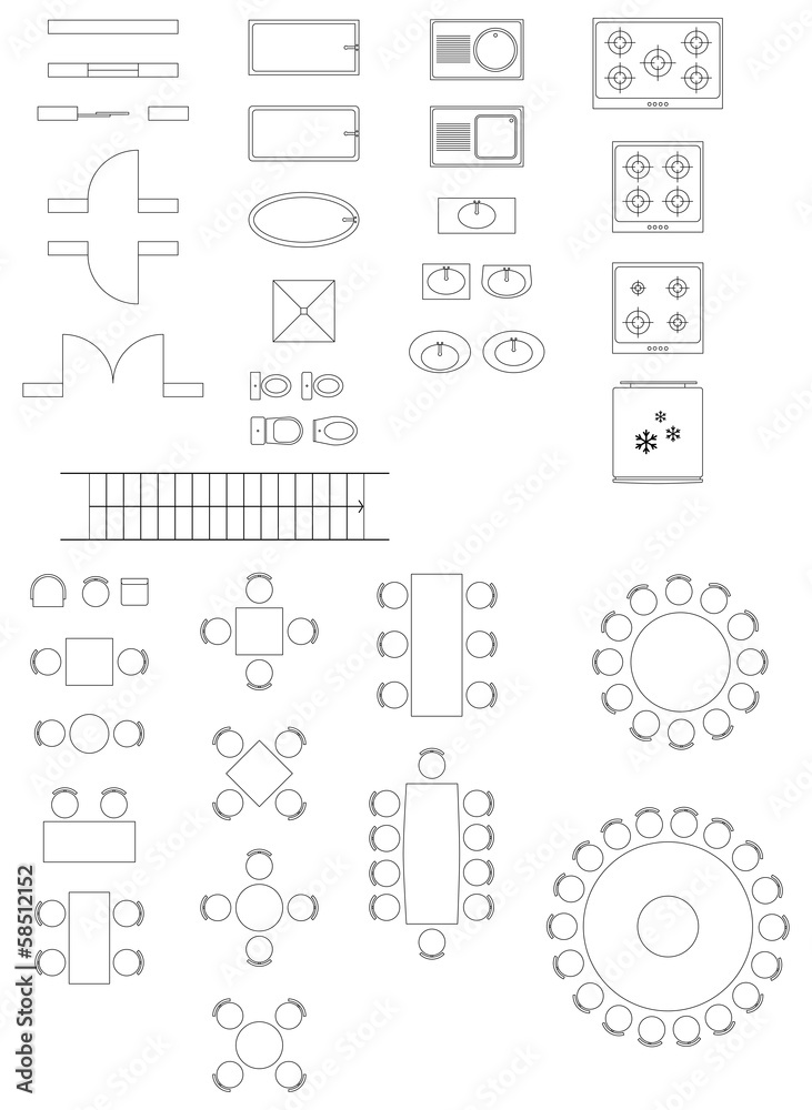 Standard Symbols Used In Architecture Plans Icons Set Stock Vector ...