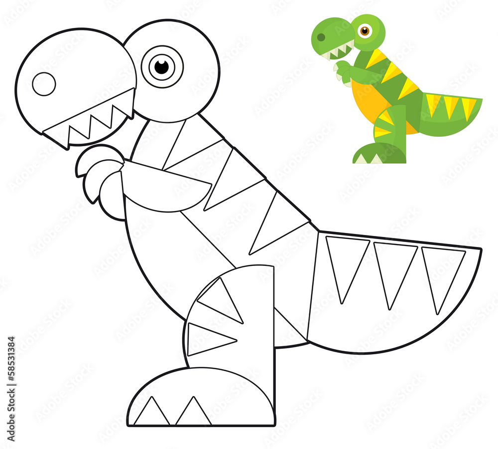 Cartoon dinosaur - coloring page with preview Stock Illustration ...
