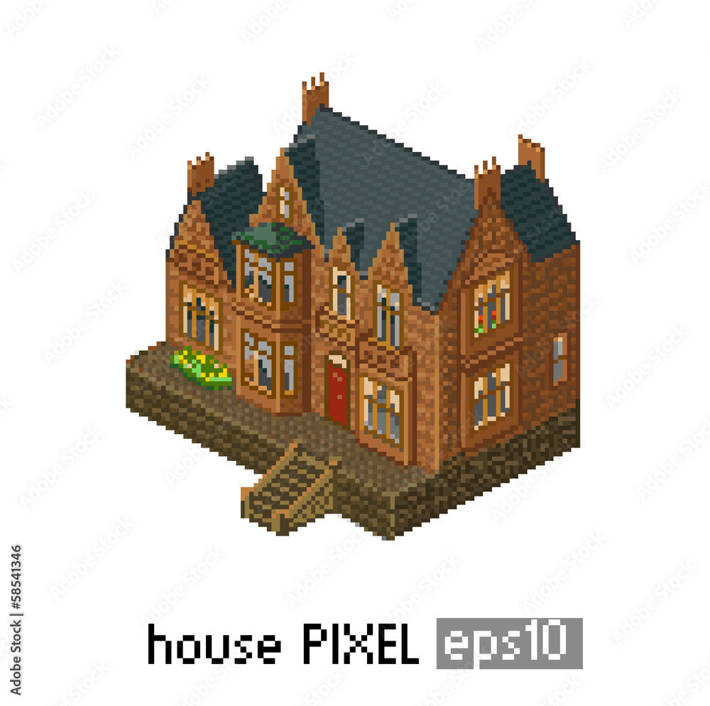 Pixel art isometric building Stock Vector | Adobe Stock