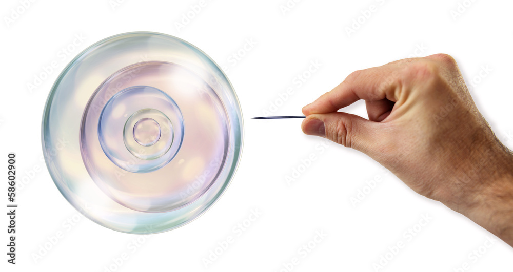 Bubbles inside of a Bubble about to explode by a needle Stock Photo ...